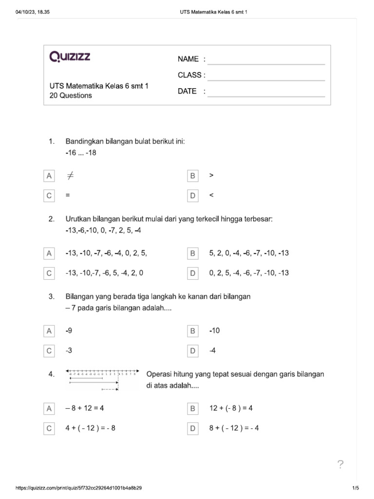 Soal UTS MTK Kelas 6 | PDF