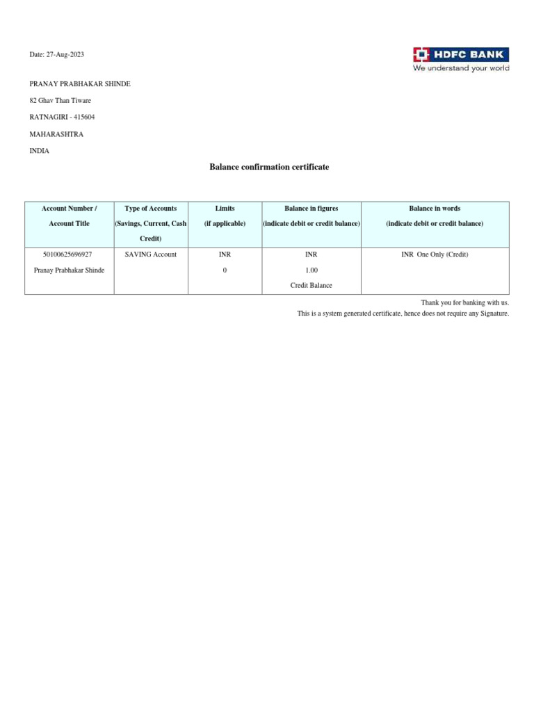 CH BalanceCertificate 238650676 | PDF