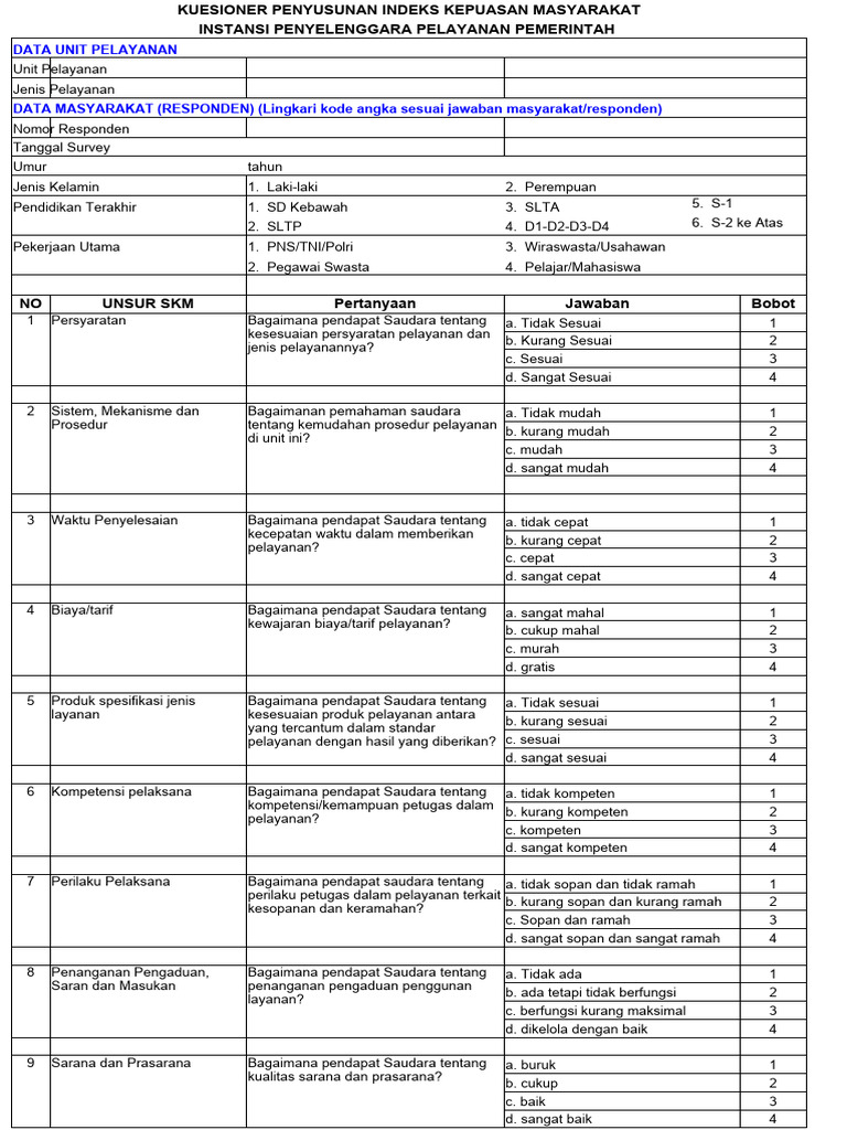 Unsur Dan Pertanyaan SKM | PDF