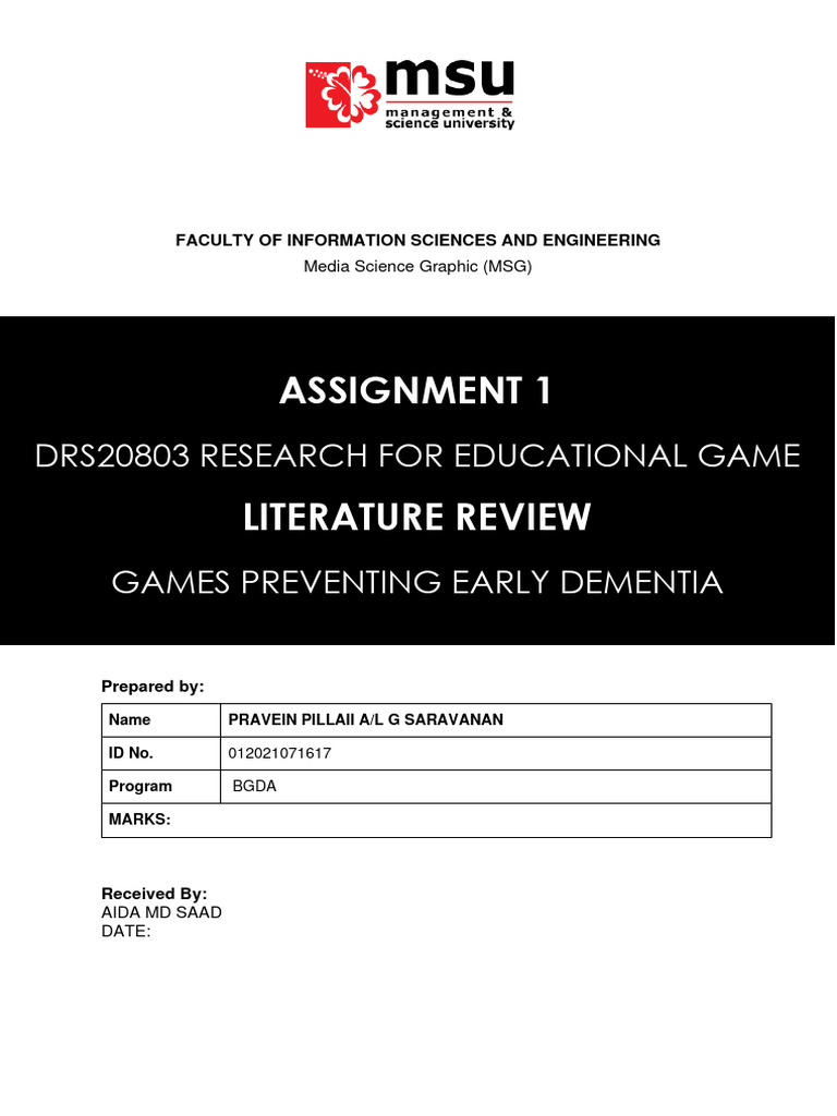 Assignment 1 Literature Review Pravein Pillaii Al G Saravanan 012021071617 | PDF | Dementia ...
