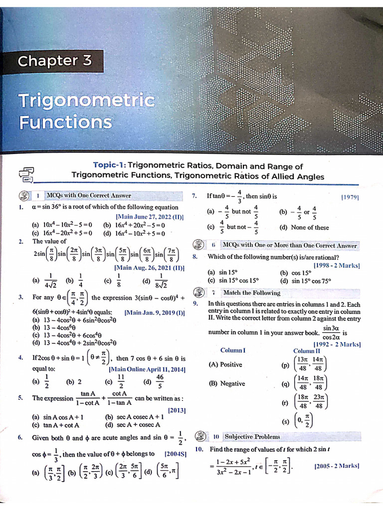 Trigonometry PYQ's | PDF