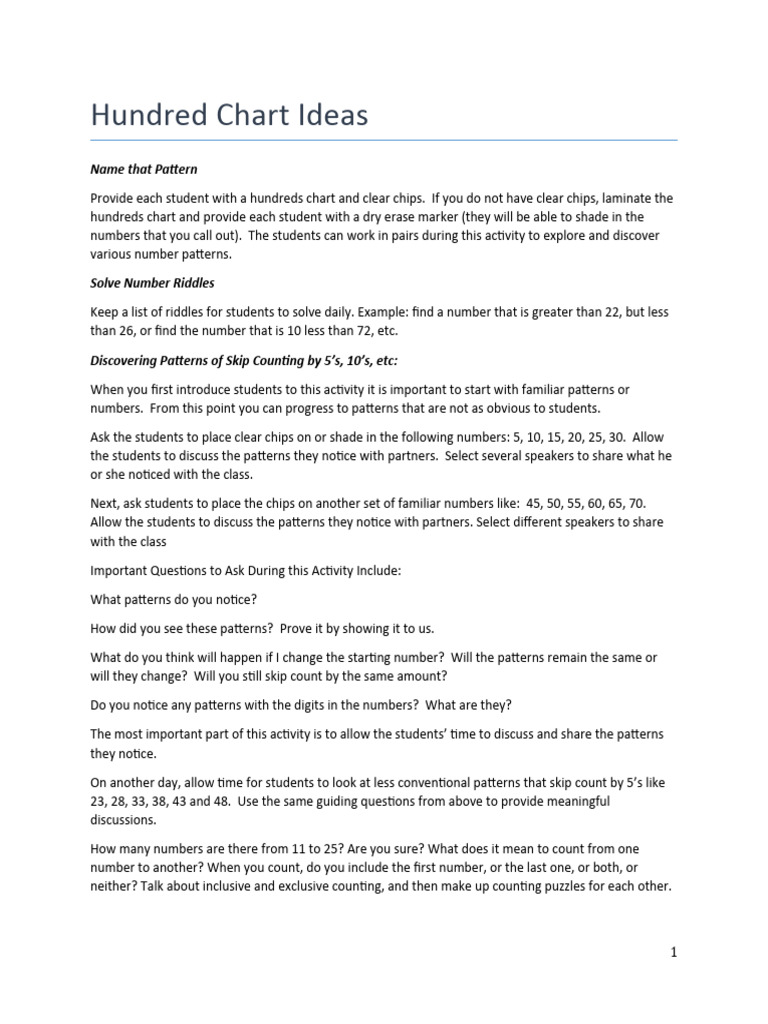 Hundred Chart Ideas | PDF | Numbers