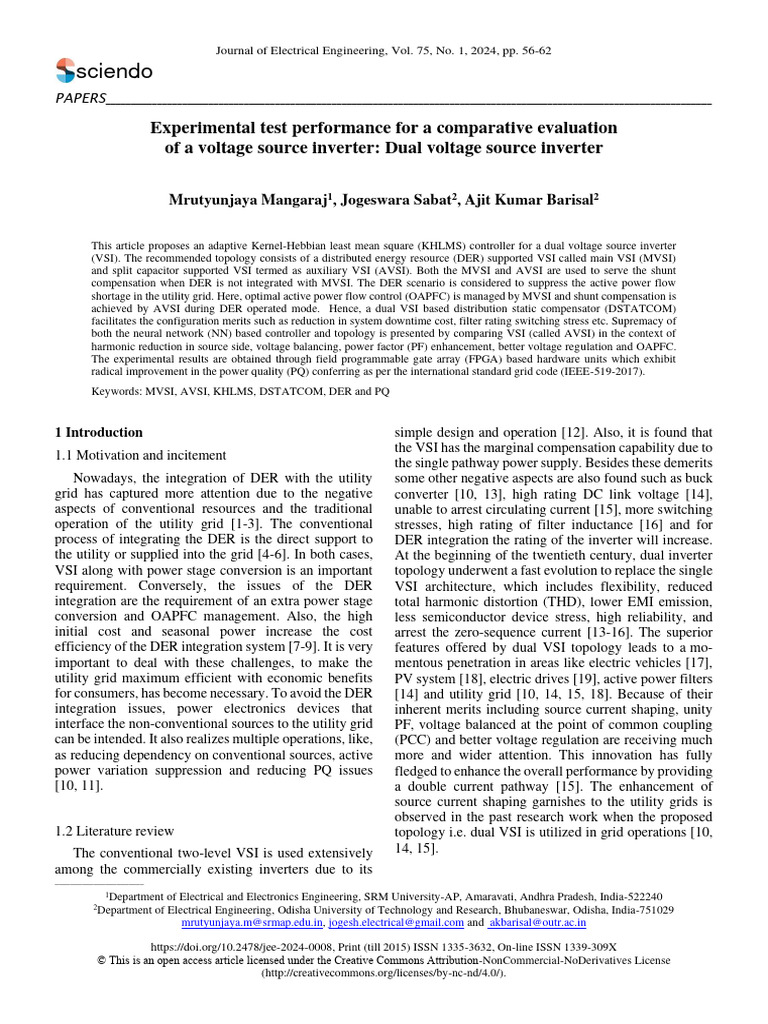 Experimental Test Performance For A Comparative Evaluation of A Voltage ... Experimental Test Performance For A Comparative Evaluation of A Voltage ...