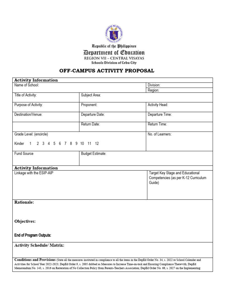 Activity Design Off Campus Activity Proposal | PDF