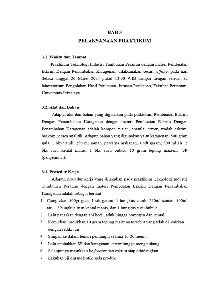 Bab 3 Dan Lampiran Tugas Prak Titp. Sangkut | PDF | Memasak, Makanan ...