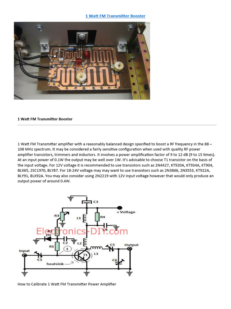1 Watt FM Transmitter Booster | PDF | Amplifier | Manufactured Goods