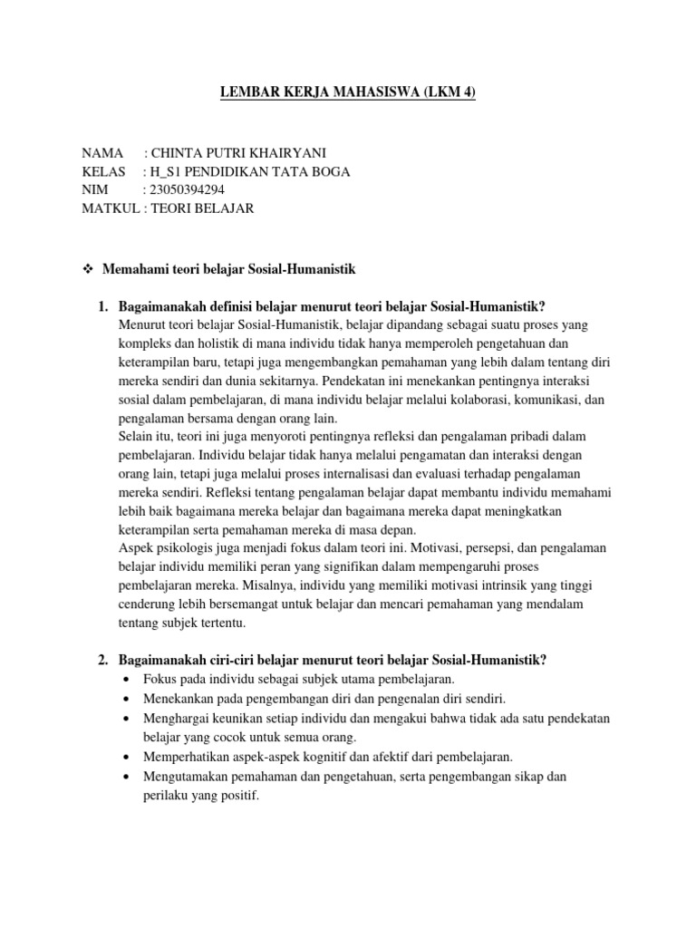 LKM 4 Teori Belajar Chinta 294 | PDF