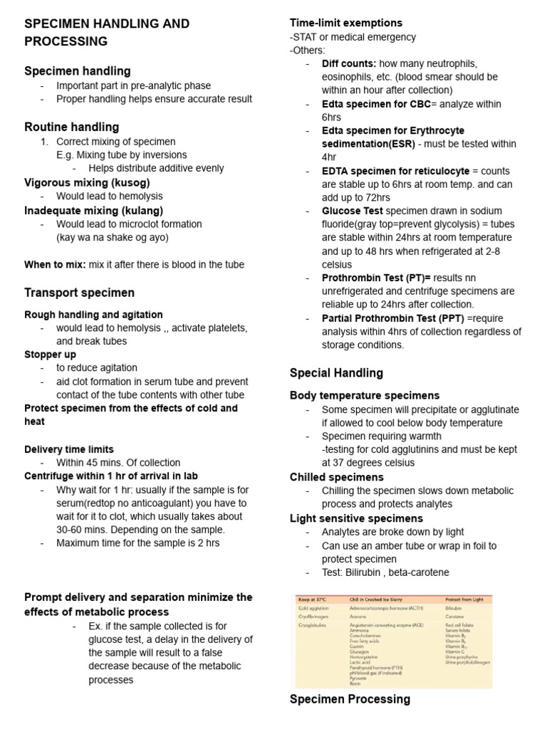 Specimen Handling and Processing | PDF | Blood Plasma | Blood