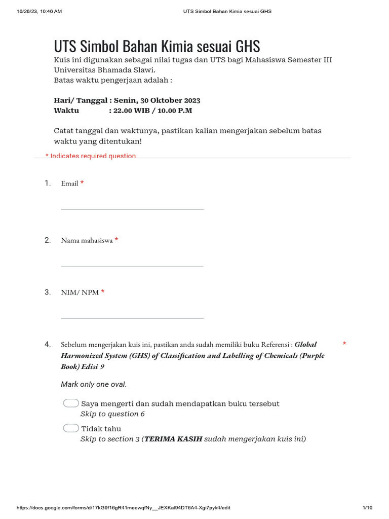UTS Simbol Bahan Kimia - Google Forms | PDF | Sains & Matematika
