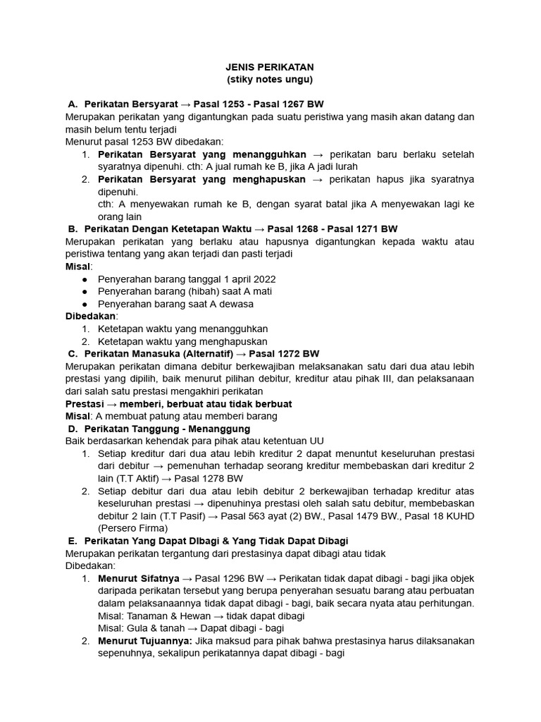 Jenis-Jenis Perikatan dalam Hukum BW | PDF