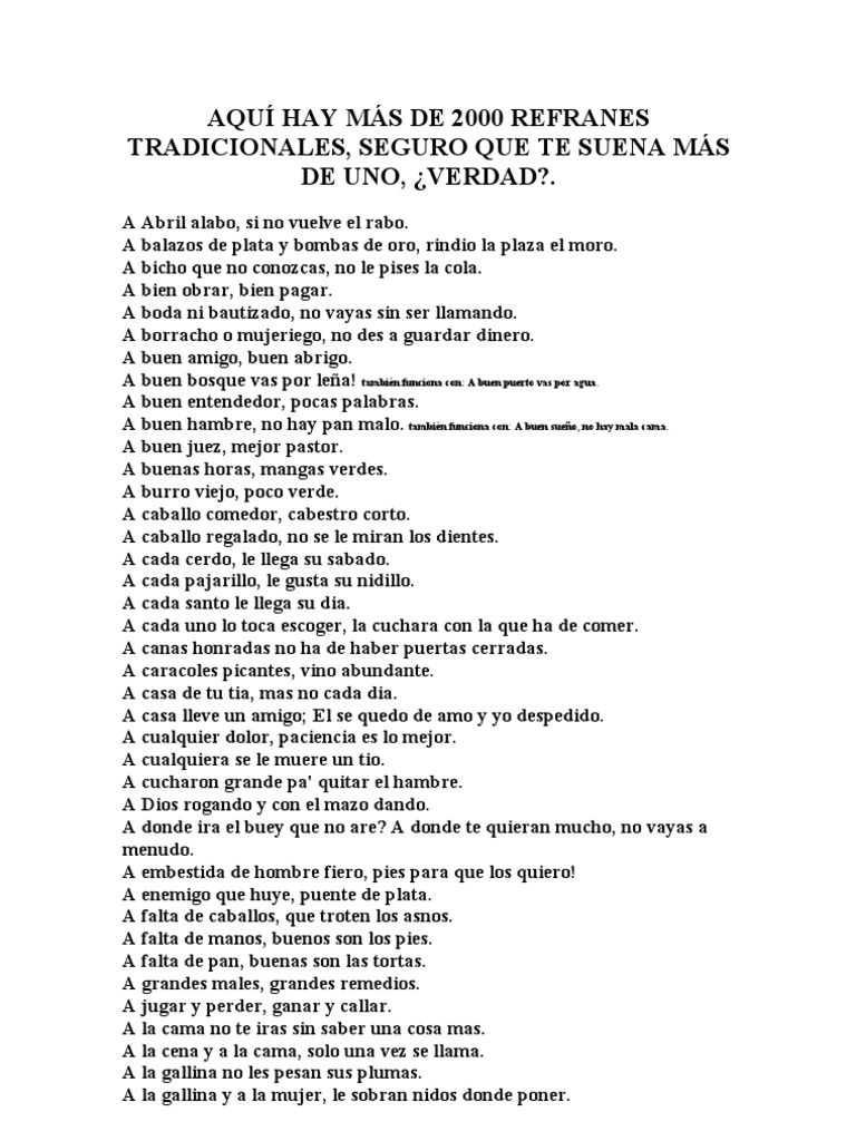 Aquí Hay Más de 2000 Refranes Tradicionales | PDF | Pollo | Cabra