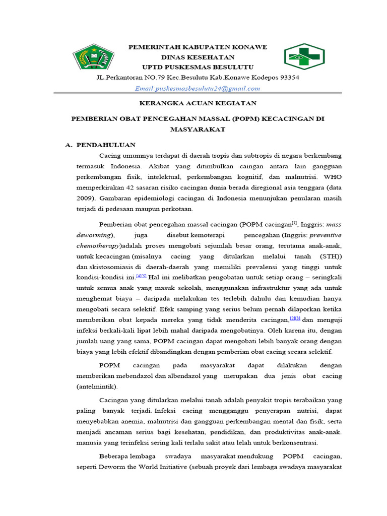 KAK Pemberian Obat Pencegahan Massal Popm Kecacingan Pada Masyarakat ...