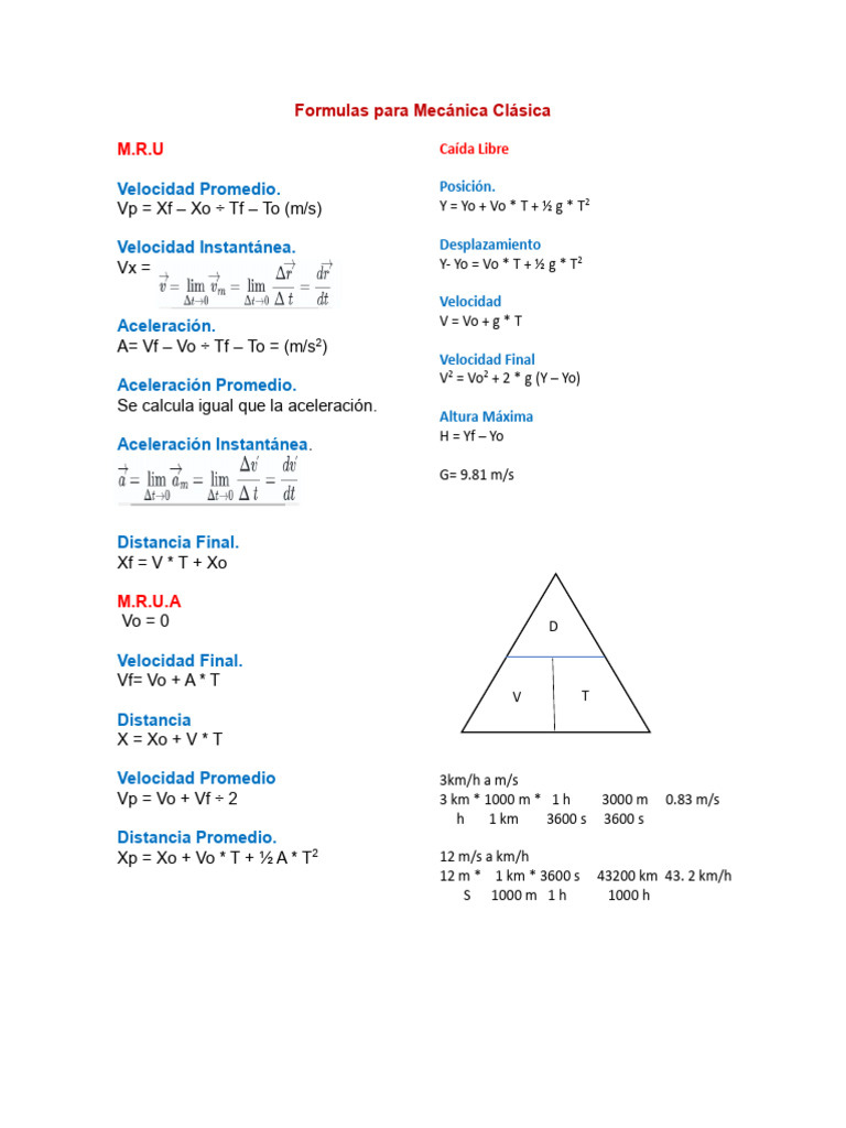 Formulas para Mecánica Clásica | PDF
