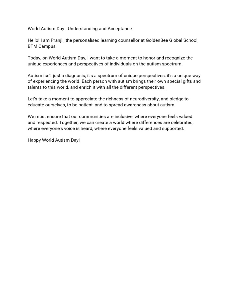 World Autism Day Script | PDF