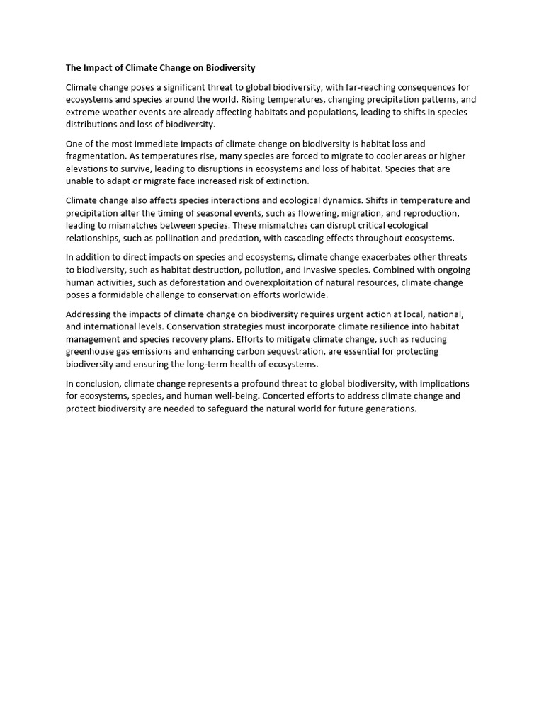 The Impact of Climate Change On Biodiversity | PDF