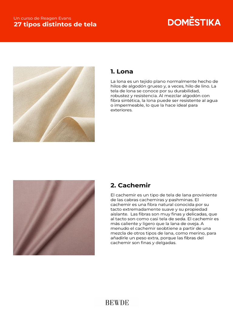 U2-01 Tipos de Tela - ES | PDF | Textiles | Seda