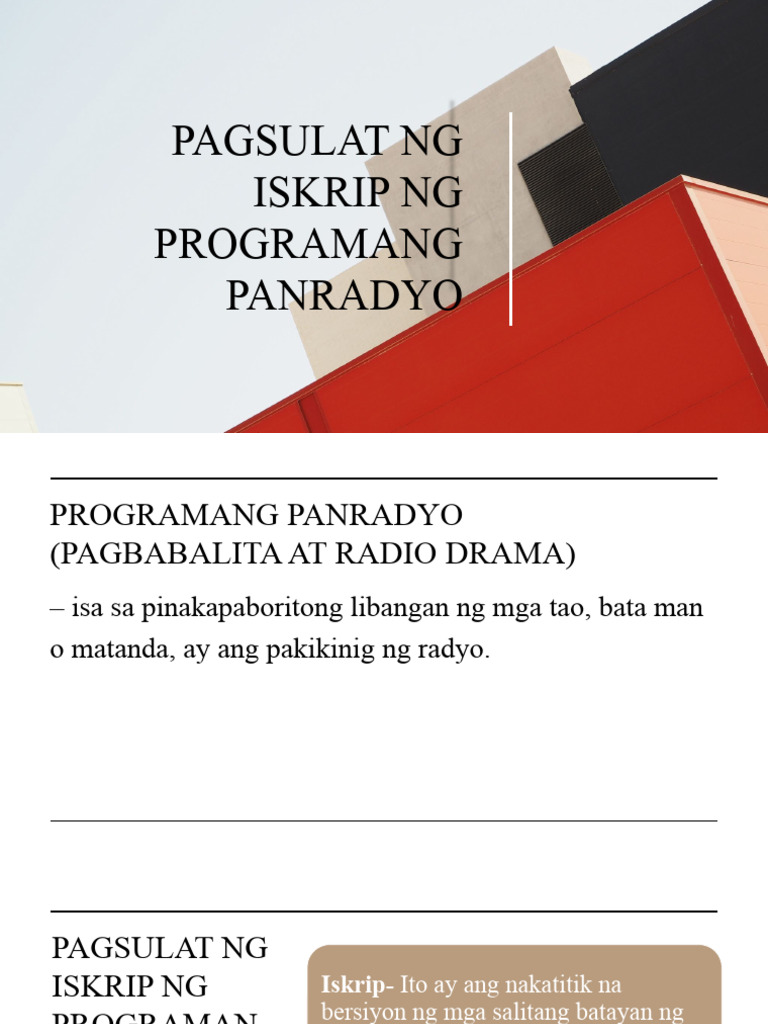 Pagsulat NG Iskrip NG Programang Panradyo Grade 8 | PDF