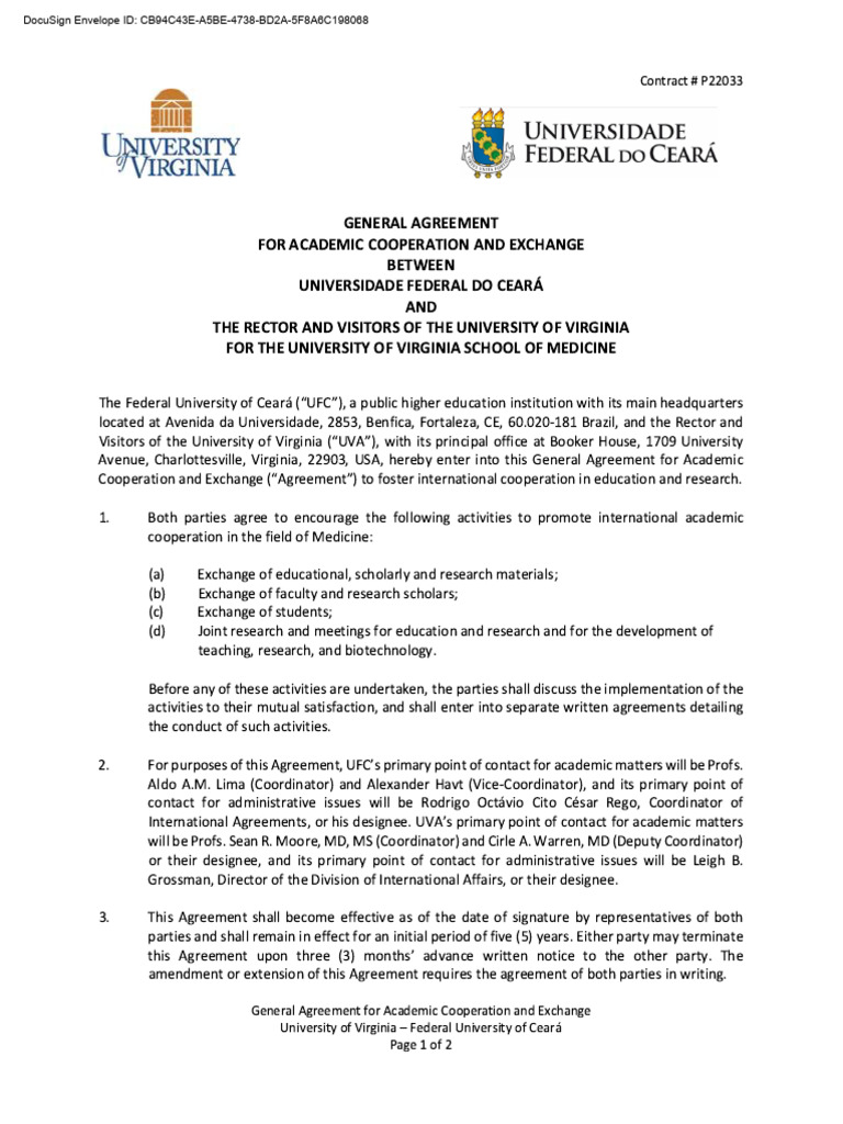 UFC Ceara Brazil .UVA SOM P22033 General Agreement | PDF
