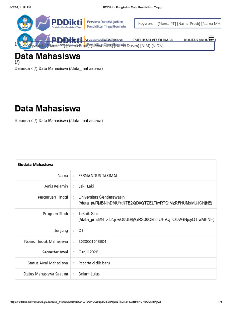 FERNANDUS TAKIMAI PDDikti - Pangkalan Data Pendidikan Tinggi | PDF