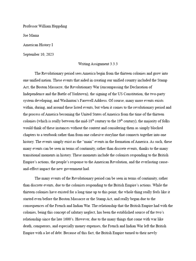 Writing Assignment 3 (AH) | PDF | American Revolution | Alexander Hamilton
