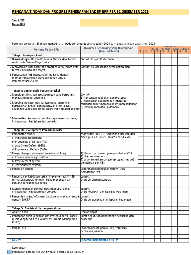 (Contoh) Action Plan Implementasi SAK EP BPR | PDF
