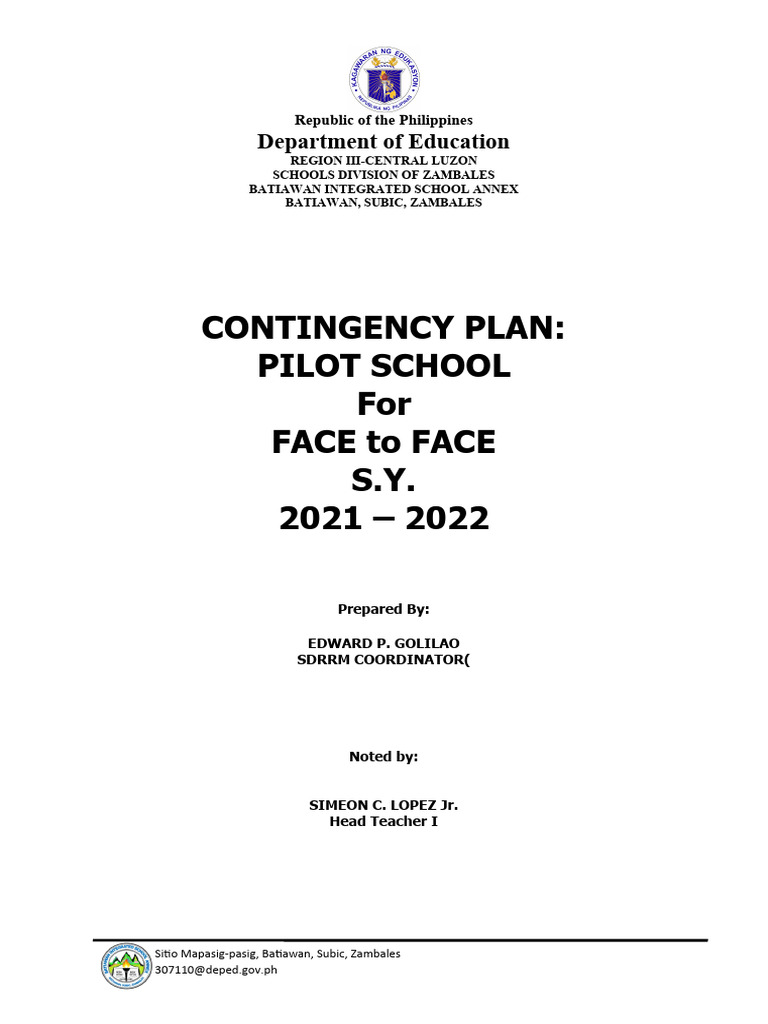 DRRM Contingency Plan For Face To Face | Download Free PDF | Emergency ...