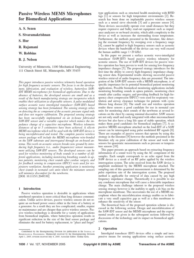 Passive Wireless MEMS Microphones For Biomedical Applications | PDF ...