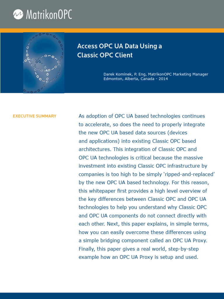 MatrikonOPC AssessOPCDataUsingAClassicClient Whitepaper EN | PDF | Proxy Server | Server (Computing)