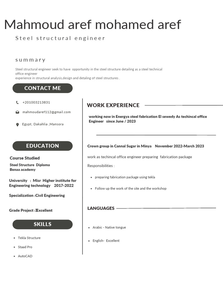 Mahmoud Aref - STEEL DETAILING ENGINEER | PDF