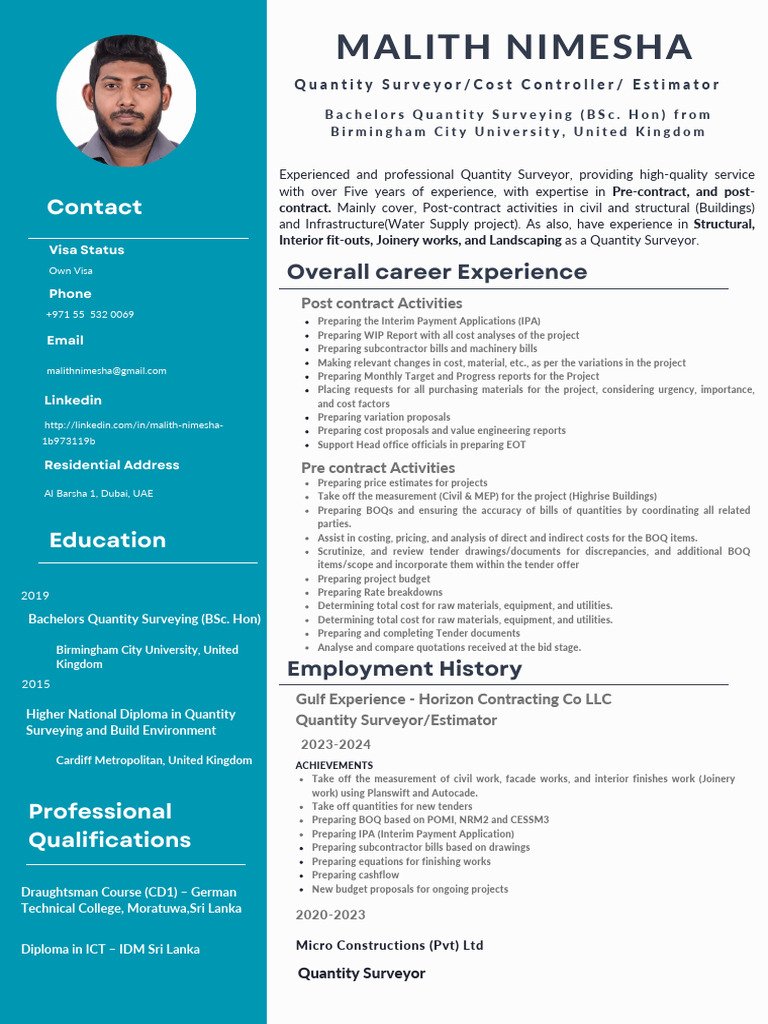Nimesha Resume 2024.cleaned | PDF | Surveying | Business