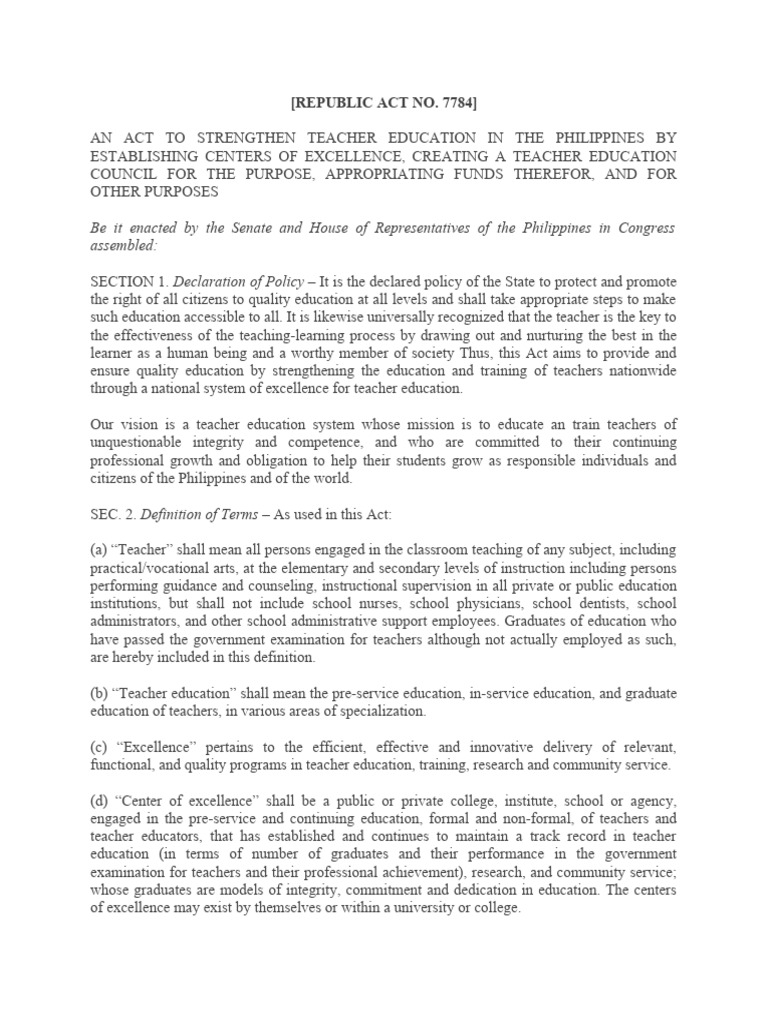 Ra 7784 | PDF | Teachers | Teacher Education