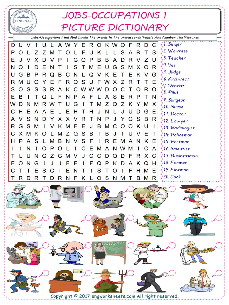 Jobs-Occupations Find and Circle The Words in The Wordsearch Puzzle and ...