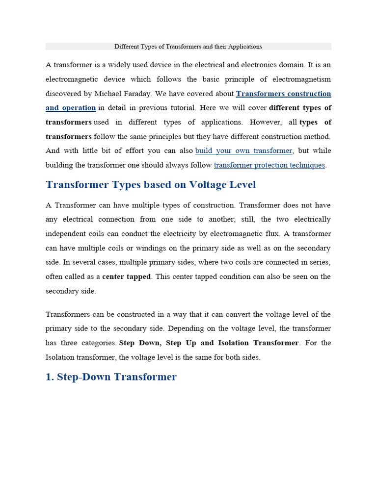 Different Types of Transformers and Their Applications | PDF ...