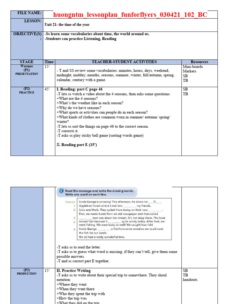 Fun for Flyers: Seasons Lesson Plan | PDF | Applied Linguistics ...