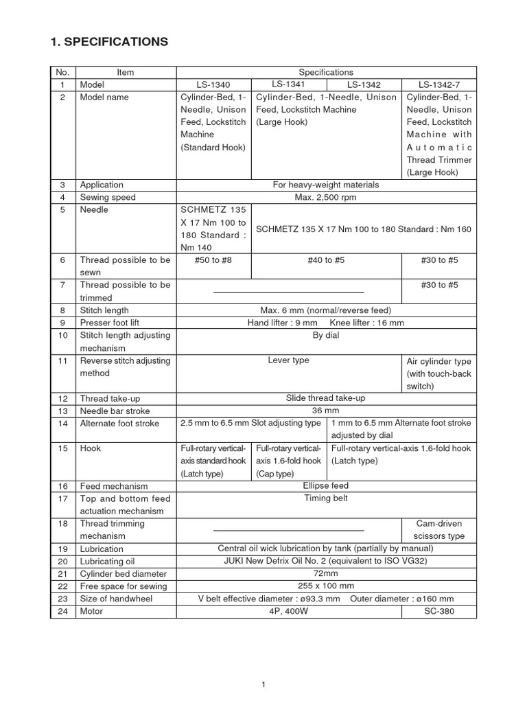 Specifications | PDF | Sewing Machine | Manufactured Goods