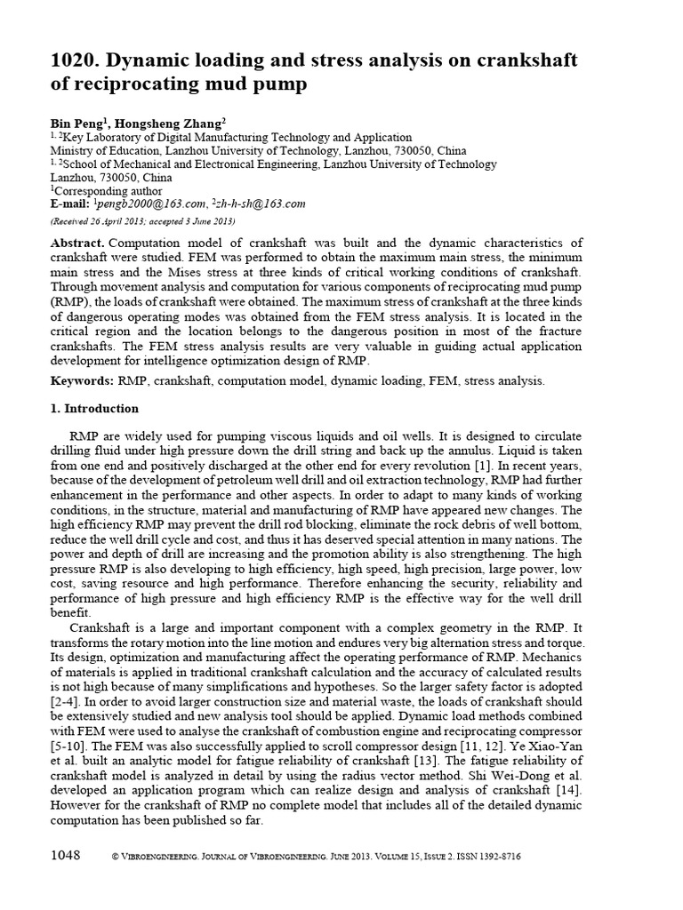 Dynamic Loading and Stress Analysis On Crankshaft of Reciprocating Mud ...
