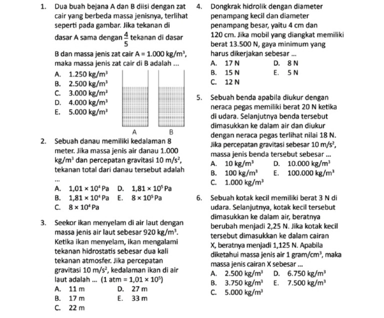 Latihan Soal Fluida Statis 1 | PDF