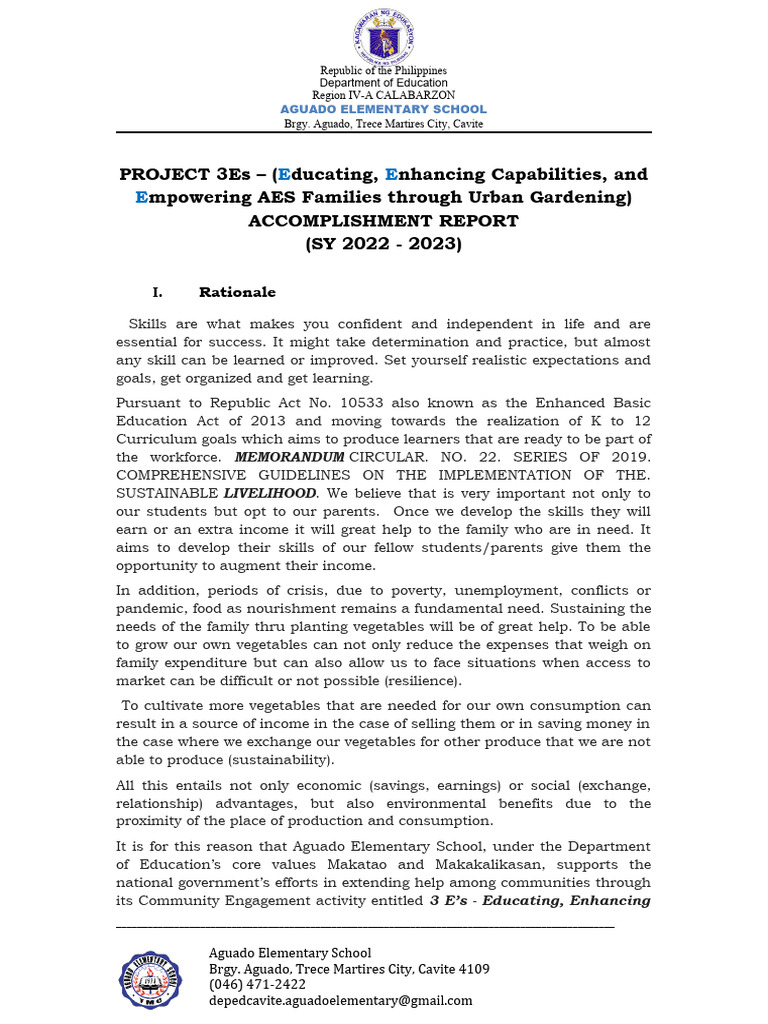 ACCOMPLISHMENT REPORT - PROJECT 3es | PDF | Cognition | Behavior ...