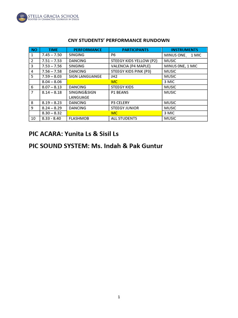 CNY Students' Performance Schedule | PDF | Art