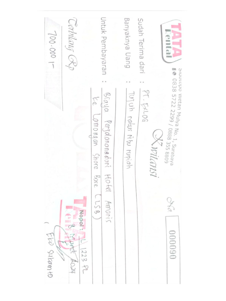 Kwitansi Hotel Amaris To Lamongan Shorebase | PDF