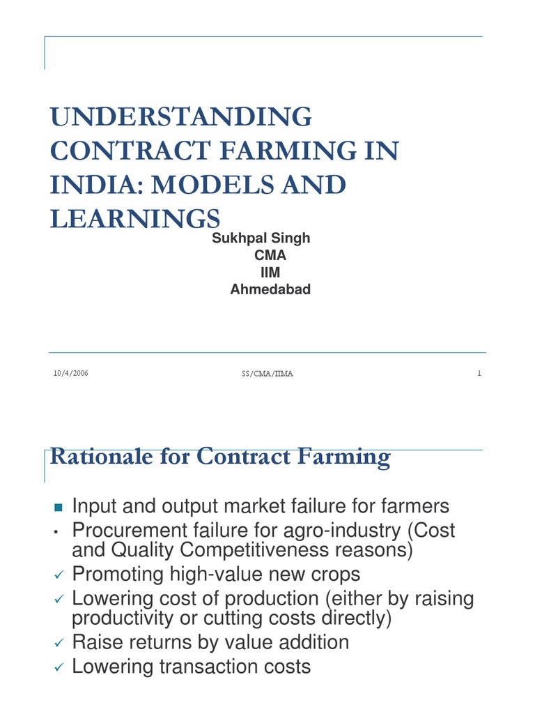 Contract Farming Models - Delhi | PDF | Market (Economics) | Incentive