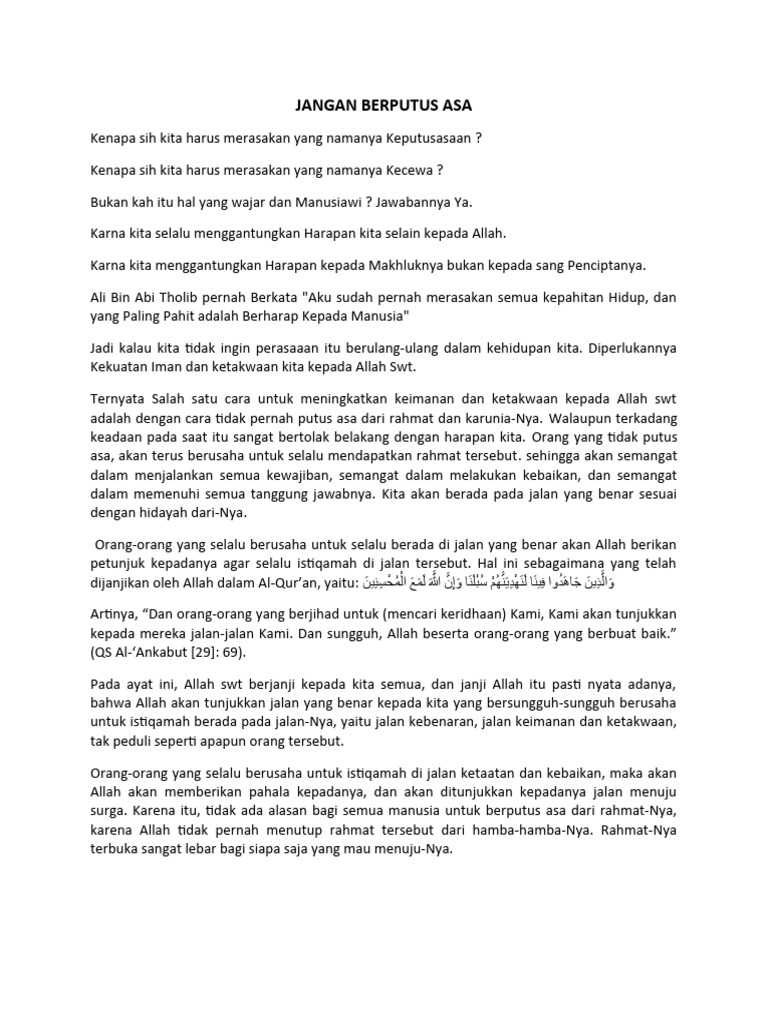 Jangan Putus Asa: Kekuatan Iman dan Harapan | PDF