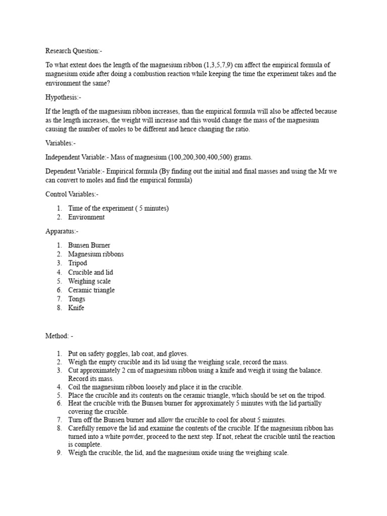 Magnesium Experiment | PDF | Magnesium | Weight
