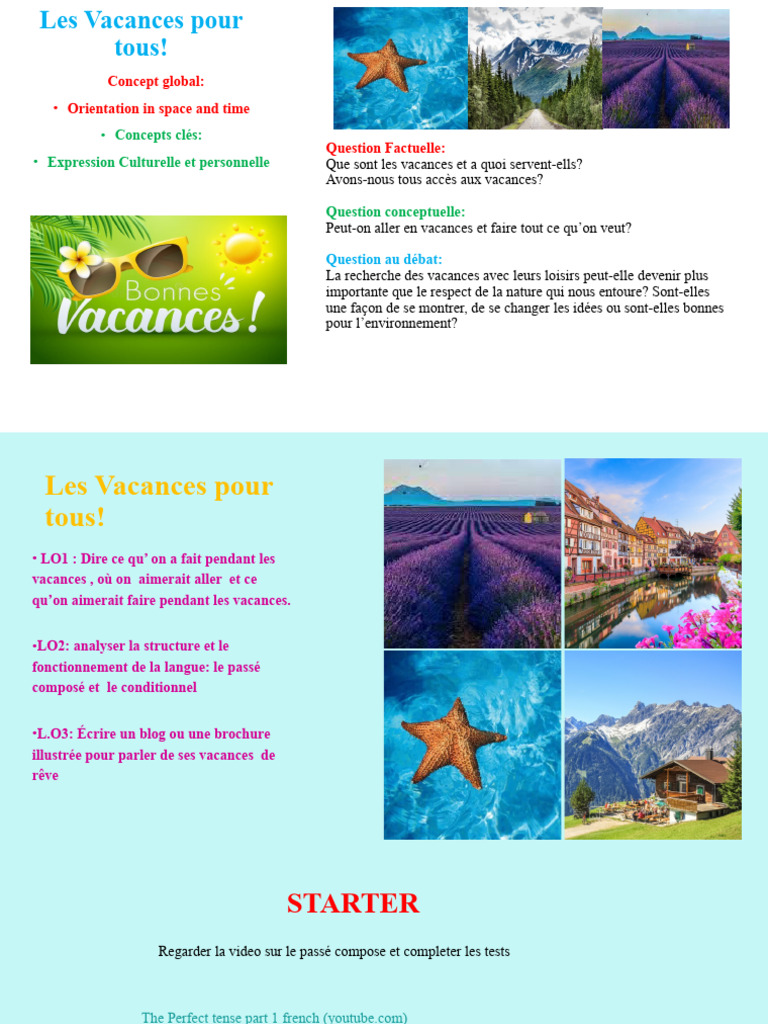 Year 11 French Les Vacances Pour Tous! | PDF | Verbe | Morphologie ...