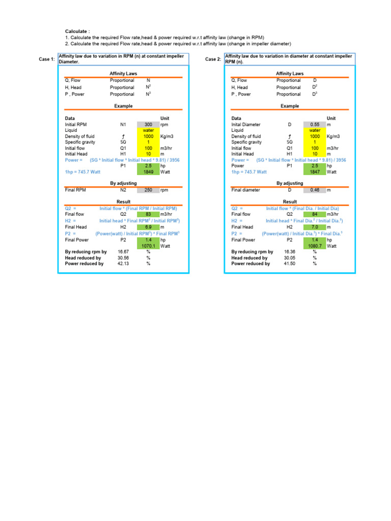 Affinity Law Pump Calculation | Download Free PDF | Continuum Mechanics | Chemical Engineering