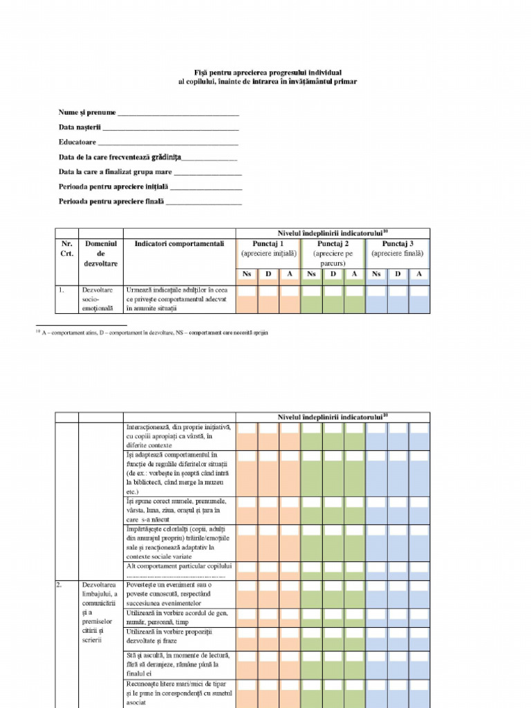 fisa de progres | PDF