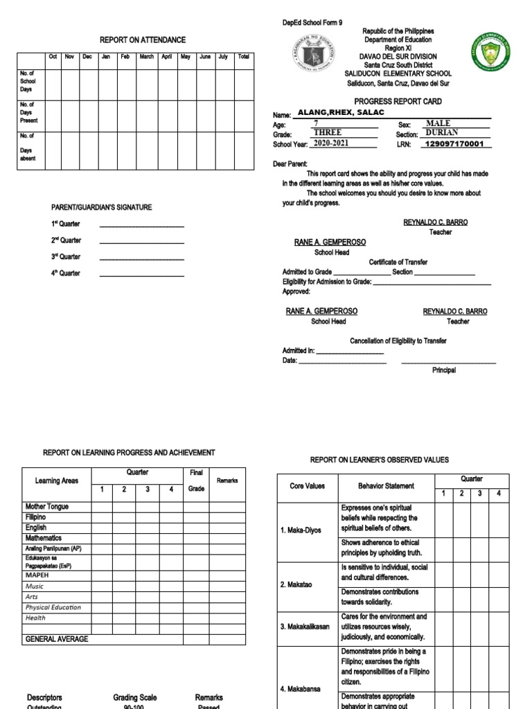 FORM 138 Grade 3 | PDF | Teachers | Behavior Modification