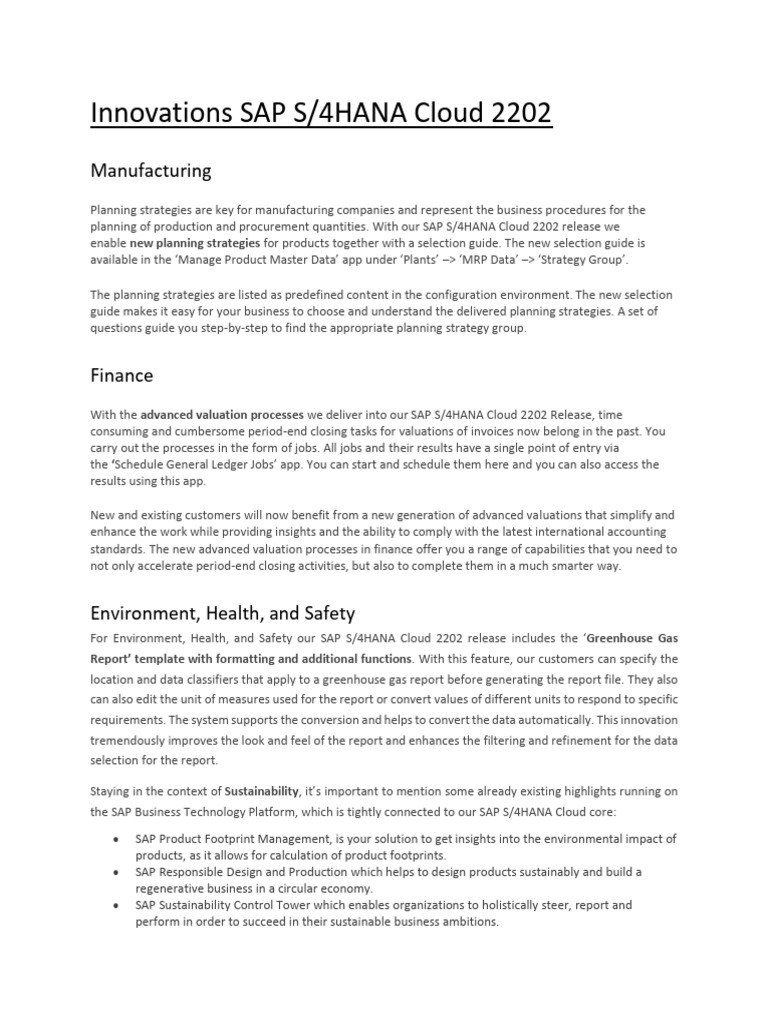 SAP-Innovations SAP S4HANA Cloud 2202 | Download Free PDF | Cloud Computing | Enterprise ...