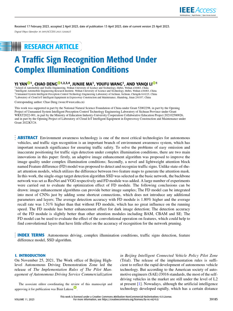 A Traffic Sign Recognition Method Under Complex Illumination Conditions | PDF | Deep Learning ...