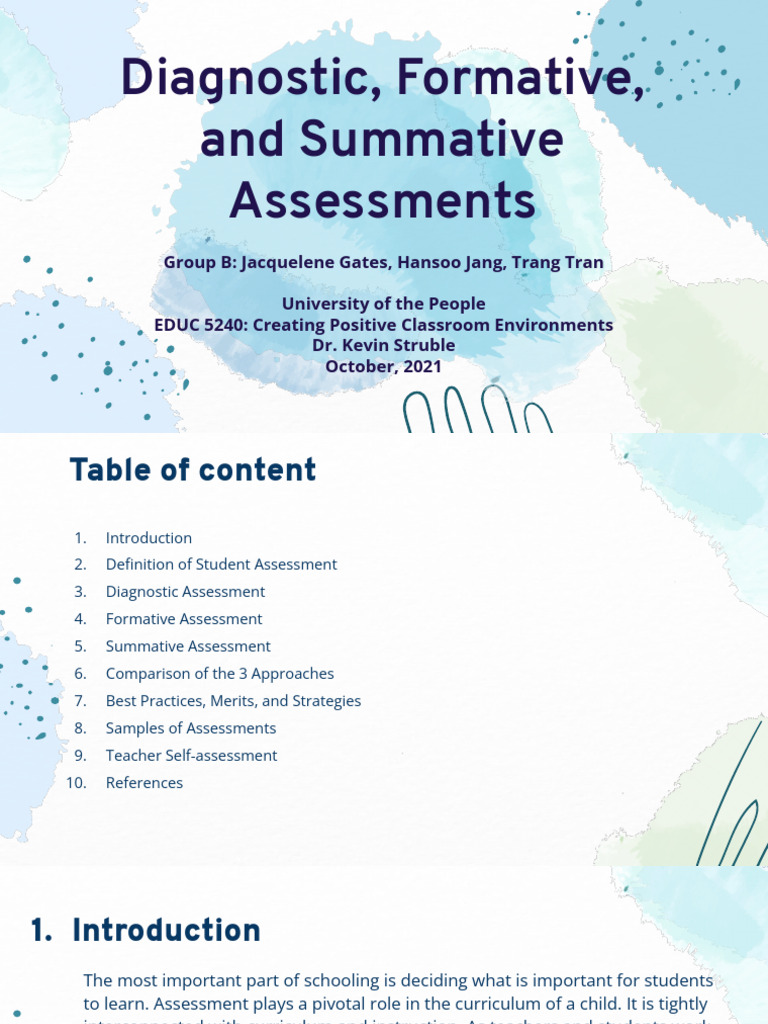 UoP EDUC5240 Group B - Diagnostic, Formative, and Summative Assessment ...